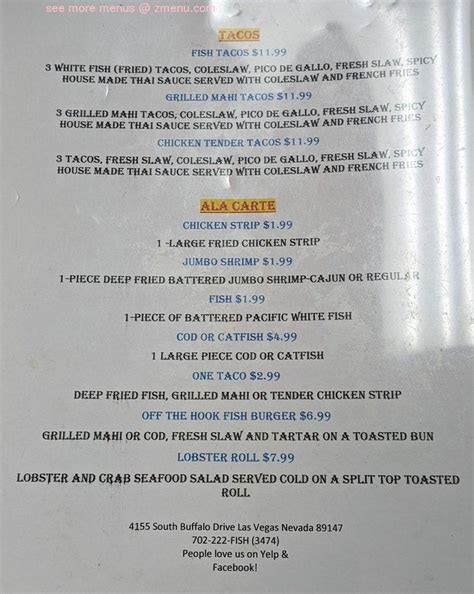 Menu At Off The Hook Seafood Restaurant Las Vegas S Buffalo Dr 105