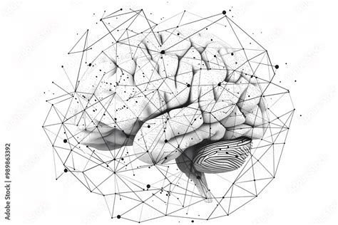 A Detailed Abstract Illustration Of A Brain With Geometric Lines And Dots Symbolizing Neural