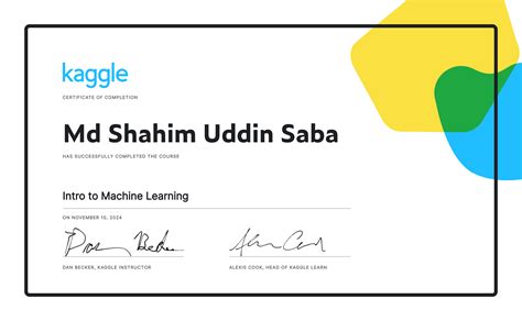 Md Shahim Uddin Saba Completed The Intro To Machine Learning Course On Kaggle