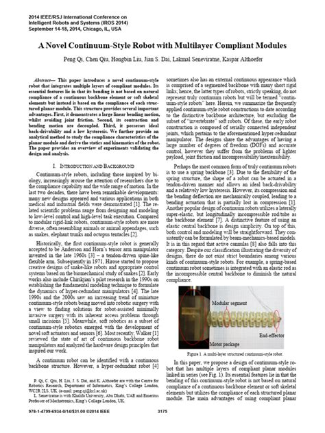 Peng Qi 2014 A Novel Continuum Style Robot With Multilayer Compliant Modules Pdf Stiffness