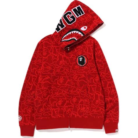 Bape 30th Anniversary Line Camo Shark Full Zip Hoodie Red