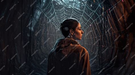 Premium Ai Image Person With A Spider Web Ai Generate