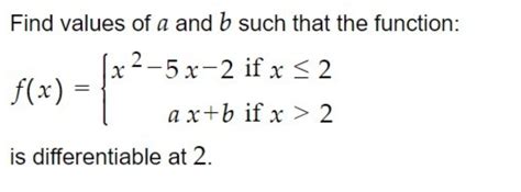 solved find values of a and b such that the function x2 5