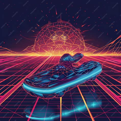Dynamic Vector Drawing Of A Futuristic Hoverboard Floating On A Digital