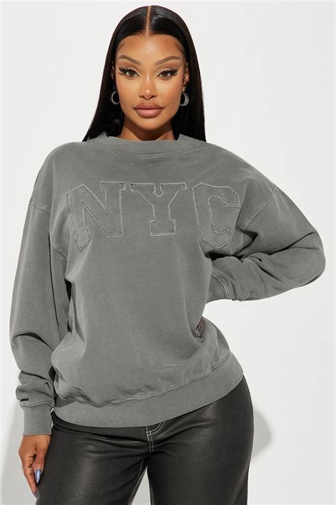 Nyc Collegiate Patch Sweatshirt Grey Mineral Wash Fashion Nova