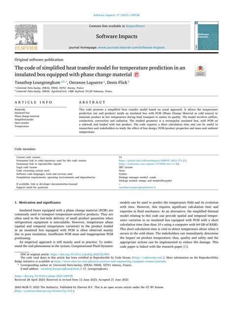 Pdf The Code Of Simplified Heat Transfer Model For Temperature Prediction In An Insulated Box