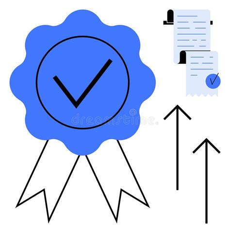 Blue Ribbon With Check Mark Symbolizing Approval And Achievement With