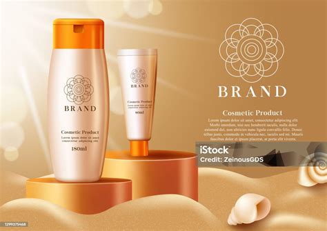 화장품 선스크린 벡터 템플릿 디자인 프로모션 광고를 위한 3d 사실적인 자외선 차단 로션 병 요소로 여름 모의 피부 관리를 위한 화장품 제품 3차원 형태에 대한 스톡 벡터