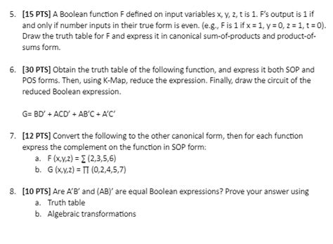 Solved PTS A Boolean Function F Defined On Input Chegg