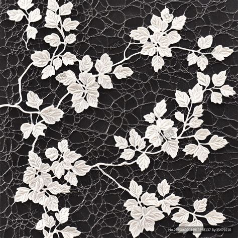 Ai创作图白色 枝叶 纹理 装饰 图案 花纹 藤蔓 叶脉 立体 质感 黑色背景 浮雕 细节 艺术 设计 昵图网