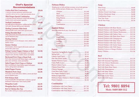 Menu At Mini Dragon Chinese Restaurant Wantirna South