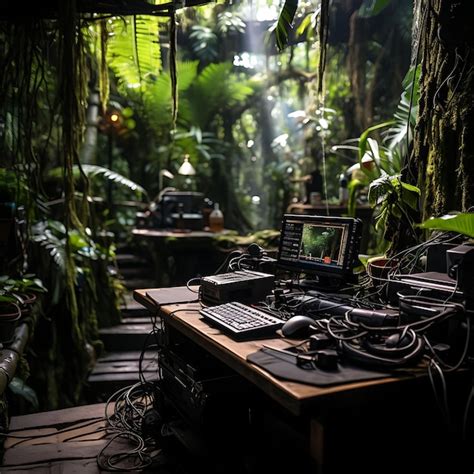 Premium Photo Photoshoot Of Remote Working At A Jungle Embracin Nomad