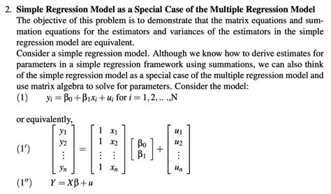 Solved 2 Simple Regression Model As A Special Case Of The