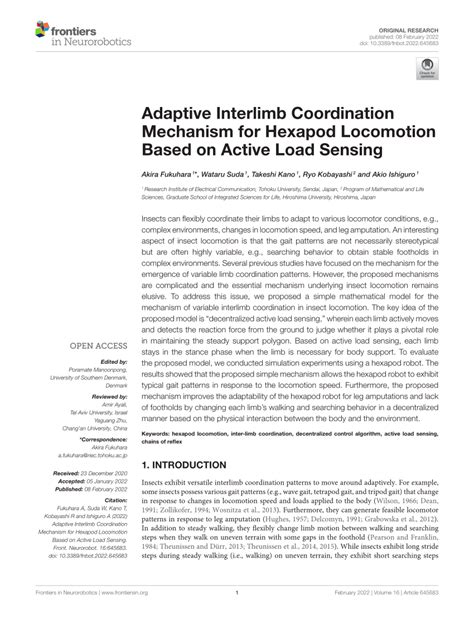 PDF Adaptive Interlimb Coordination Mechanism For Hexapod Locomotion Based On Active Load Sensing