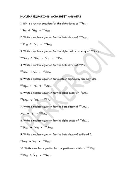 Writing Nuclear Equations Worksheet Printable Worksheets
