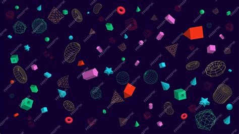 Premium Vector Set Of Futuristic Geometric Shapes In Cyberspace Complete And Linear Objects In