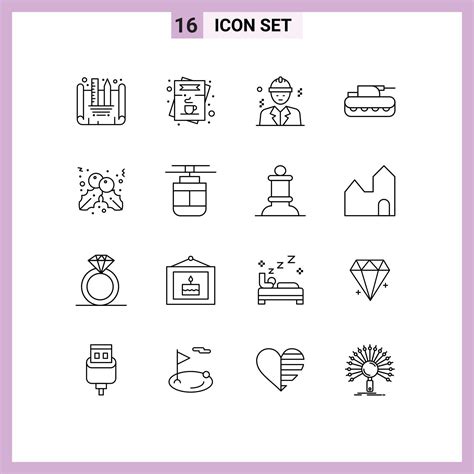 Modern Set Of 16 Outlines Pictograph Of Christmas Tank Avatar Panzer