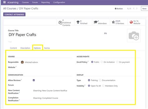 Options Tab In Odoo 16 E Learning App Odoo V16 Community Edition Book