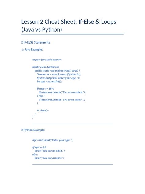 Lesson2 Ifelse Loops Cheatsheet Pdf