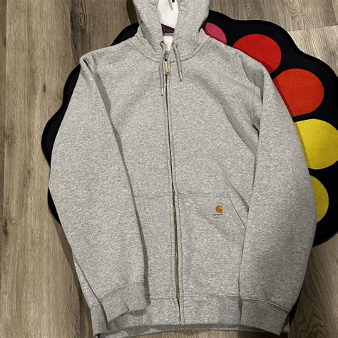 Carhartt Grey Zip Up Hoodie Best Fits Large Depop