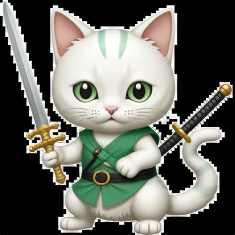Un Gato Blanco Con Reeferencia A Rororoa Zoro Una Espada En Cada Mano
