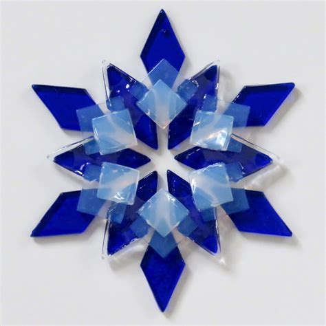 Fused Glass Snowflake Ornament Cobalt Blue And Translucent White