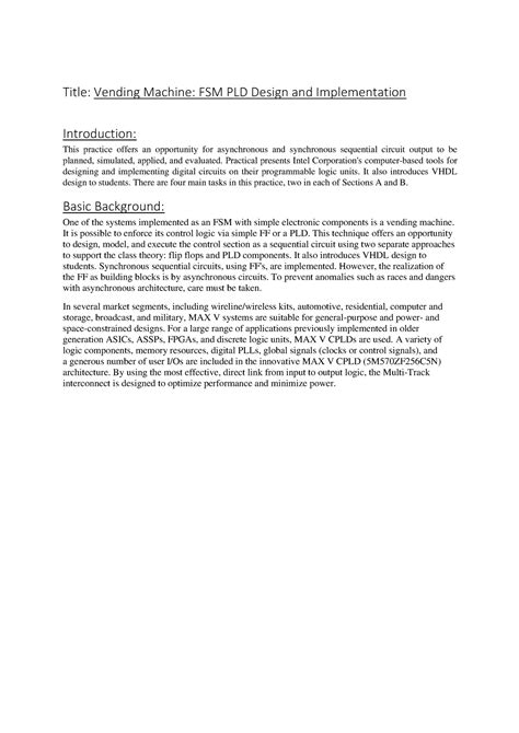 lab report 2 vending machine fsm pld design and implementation