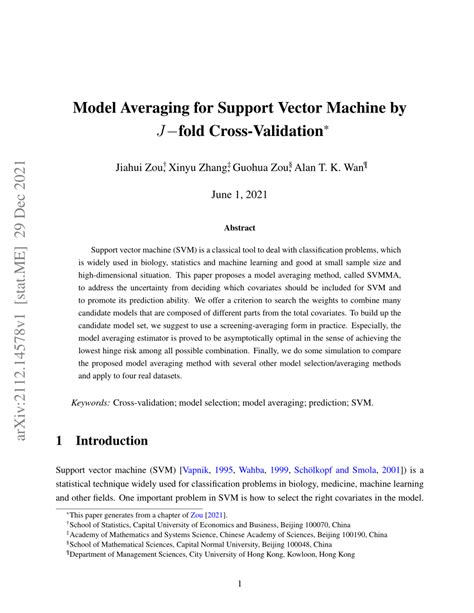 Pdf Model Averaging For Support Vector Machine By J Fold Cross Validation