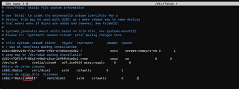 mount etc fstab error de análisis en la línea ignorado
