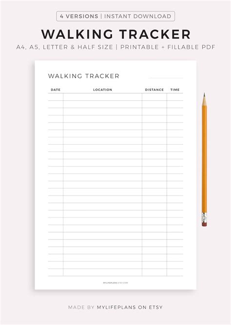 Walking Tracker Printable Walking Journal Walking Log Daily Etsy