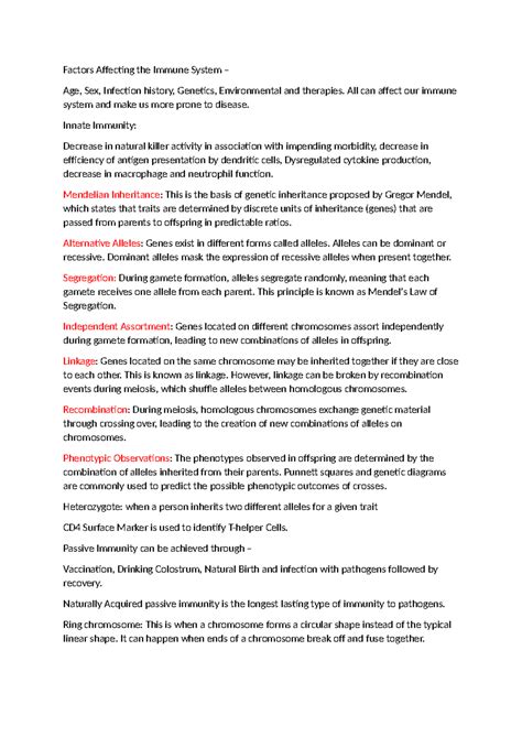 Genetics And Immunology Lecture Notes Factors Affecting The Immune System Age Sex