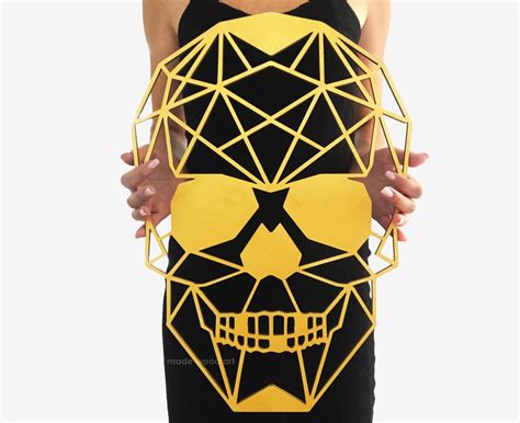 Human Skull Wall Decor Gold Skull Art Wooden Geometric Skull