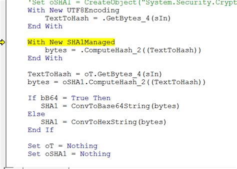Net Excel Vba Sha1 Function Stack Overflow