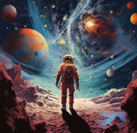 Astronaut In Space Costume In Outer Space Spacewalk Generative Ai Technology Stock Illustration