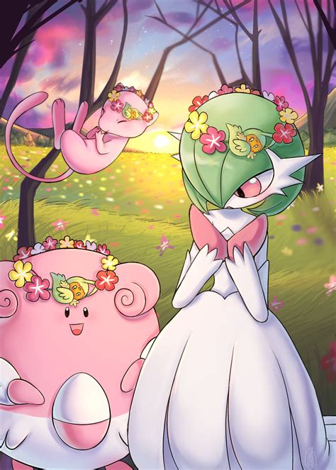 Gardevoir Mega Gardevoir Mew Comfey And Blissey Pokemon Drawn By