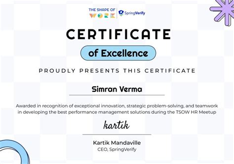 Thrilled To Share That I Have Been Awarded The Certificate Of Excellence By Springverify At The