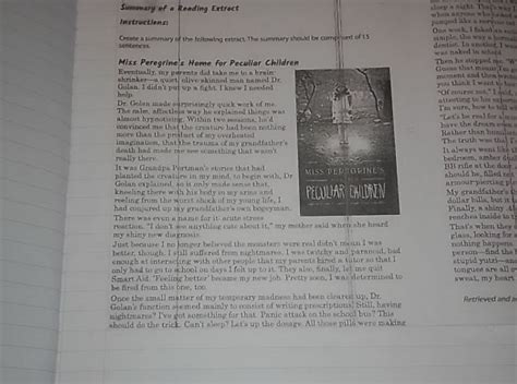 Summary Of A Reading Extract Instructions Create A Summary Of The