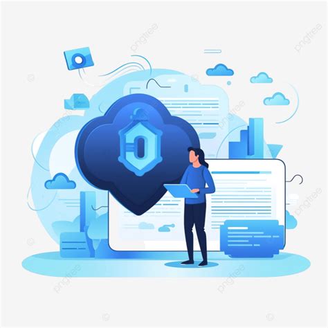 Digital Data Protection Illustration With Cyber Security Cartoon Character Cloud Computing
