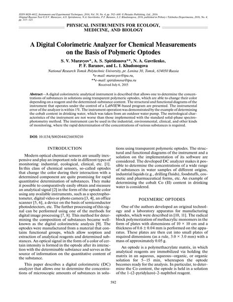 Pdf A Digital Colorimetric Analyzer For Chemical Measurements On The Basis Of Polymeric Optodes