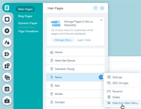 Hiding A Page From Your Menu Help Center Wix Com
