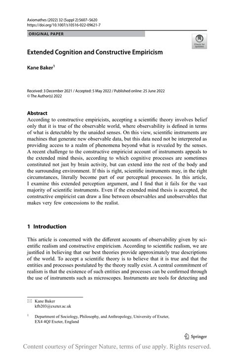 Pdf Extended Cognition And Constructive Empiricism