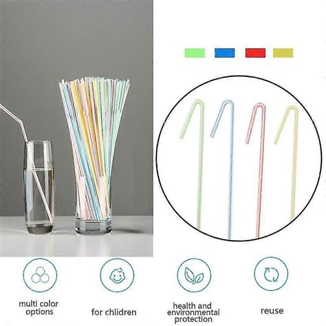 300pcs Plastic Drinking Straws Long Multi Colored Striped Disposable Straws Party
