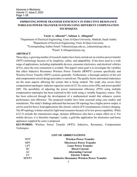 Pdf Improving Power Transfer Efficiency In Inductive Resonance