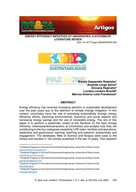 PDF Energy Efficiency Initiatives At Universities A Systematic Literature Review