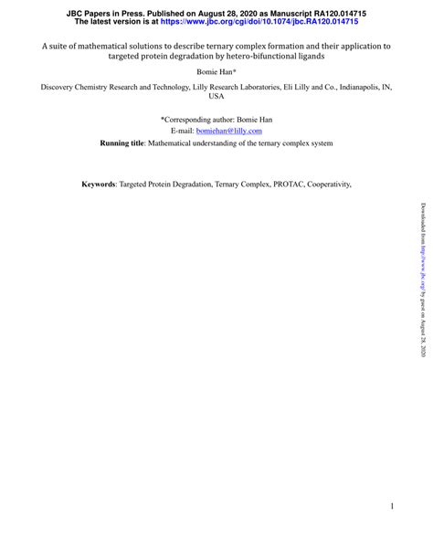 Pdf A Suite Of Mathematical Solutions To Describe Ternary Complex Formation And Their