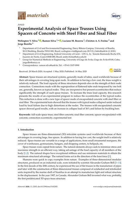 PDF Experimental Analysis Of Space Trusses Using Spacers Of Concrete With Steel Fiber And