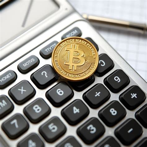 A Calculator With A Coin On It That Says Bitcoin Stock Illustration