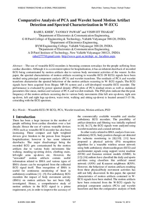 Pdf Comparative Analysis Of Pca And Wavelet Based Motion Artifact
