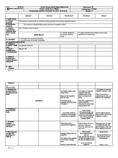 Dll Cookery 10 Dll Week1 Preparing Vegetable Dishes Q2 W1 Download Free Pdf Cognitive