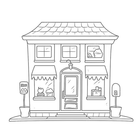 Shophouse 색칠 페이지 개요 스케치 드로잉의 만화 그림 벡터 커피숍 드로잉 커피숍 개요 커피숍 스케치 Png 일러스트 및 벡터 에 대한 무료 다운로드